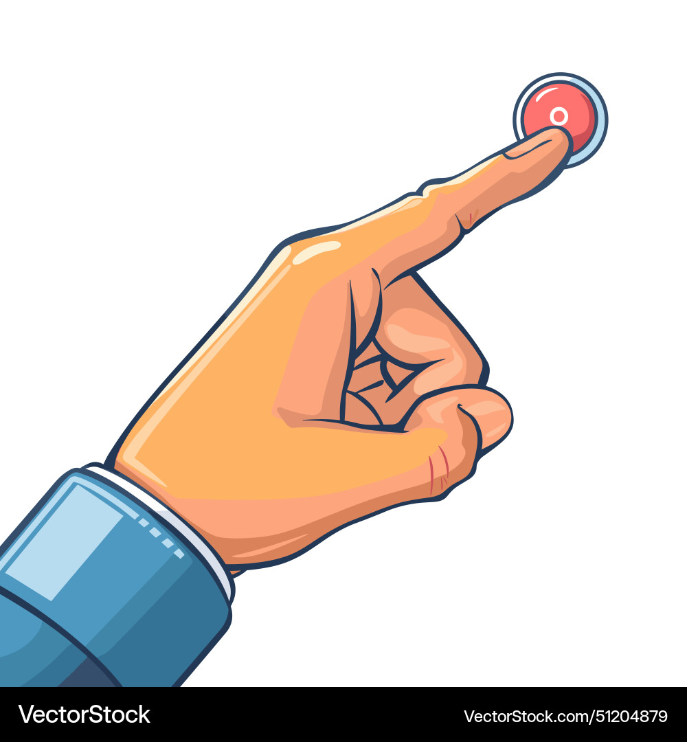 Male hand pressing red button close up detailed Vector Image