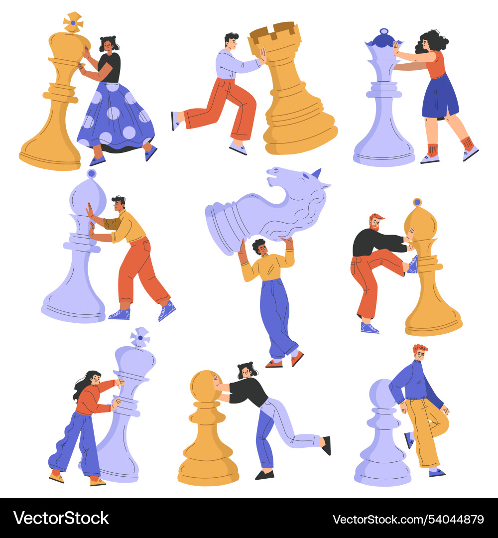 People character with big chess piece set Vector Image