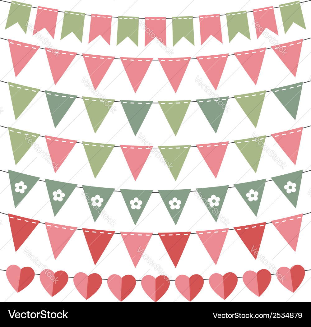 Pink and green bunting set Royalty Free Vector Image