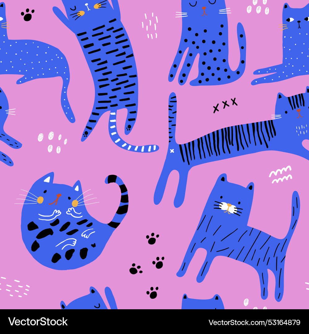 Seamless pattern with cute hand drawn cats Vector Image