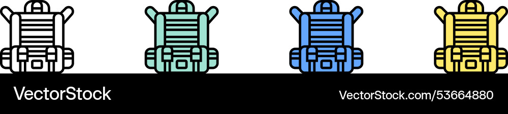 Backpack icon outline green blue and yellow style Vector Image