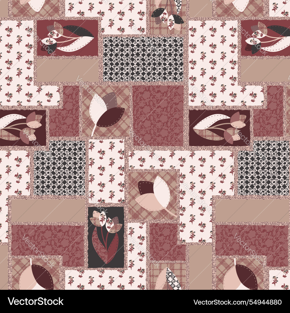 Ethnic patchwork tulip floral pattern background Vector Image