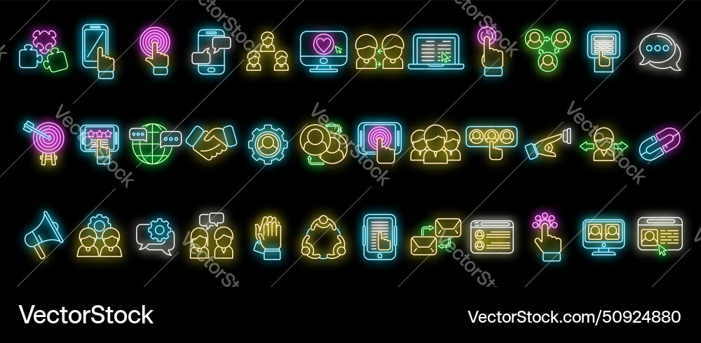 Interaction icons set neon Royalty Free Vector Image