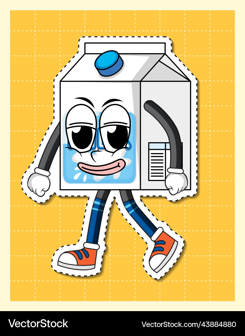 Milk cartoon character on grid background Vector Image
