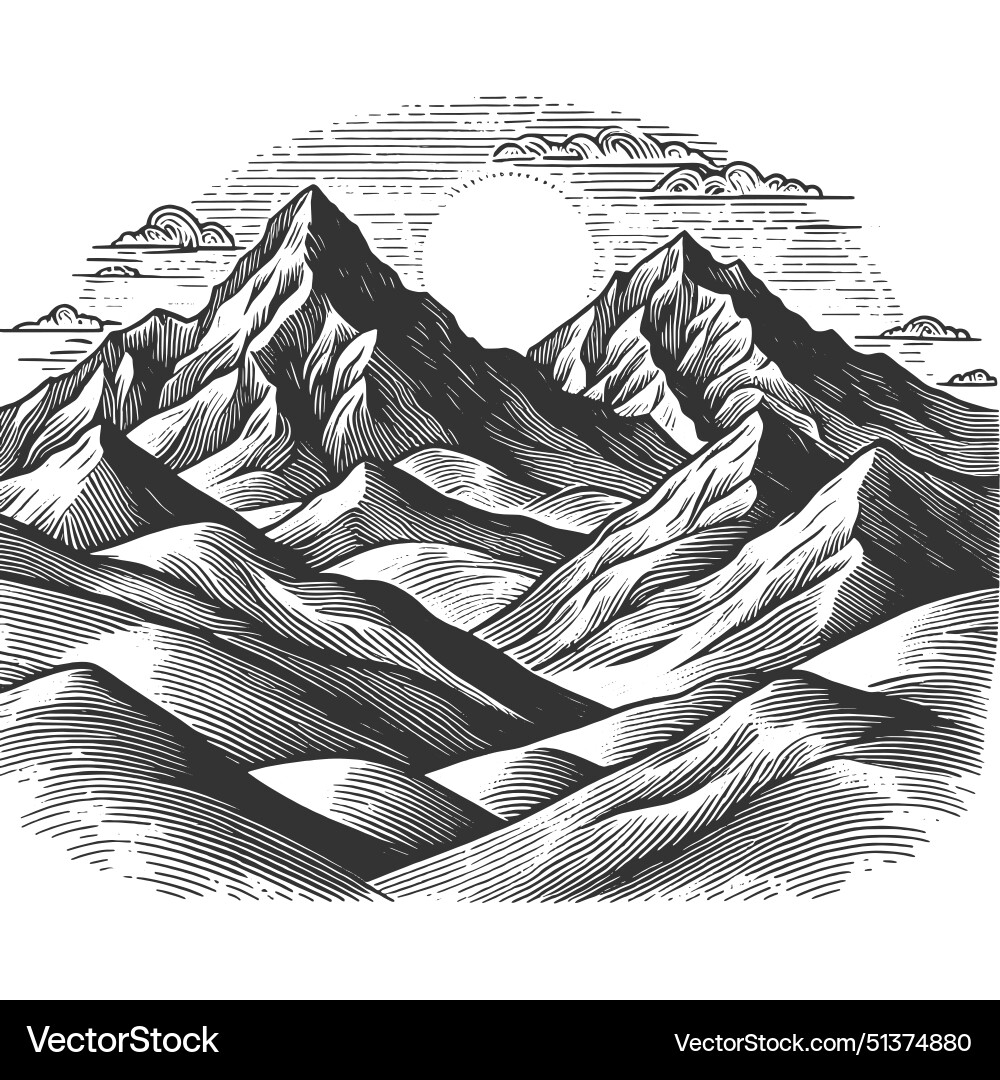 Mountain landscape with forest engraving Vector Image
