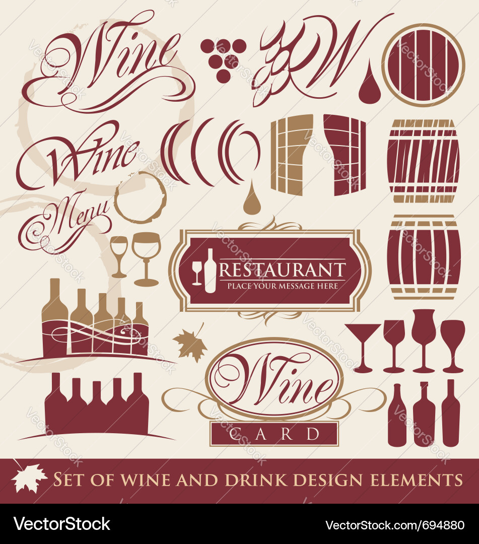 Wine and drink design elements Royalty Free Vector Image