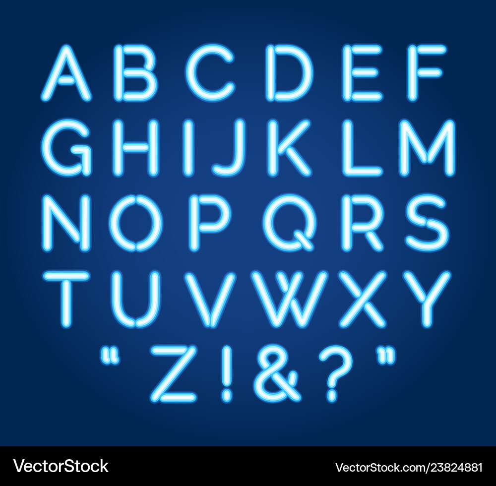 Blue neon letters Royalty Free Vector Image - VectorStock