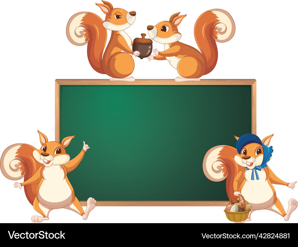 Frame template with four cute squirrels Royalty Free Vector
