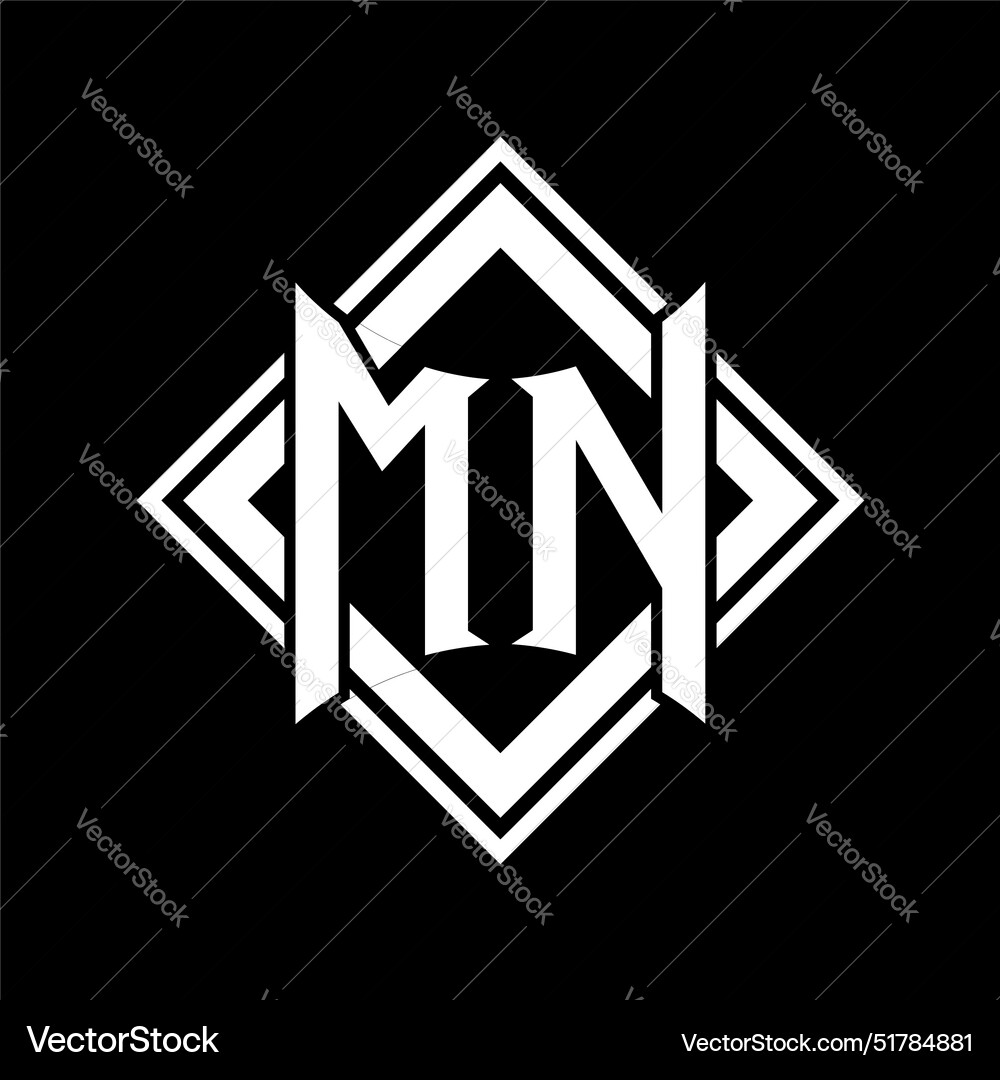 Mn letter logo abstract shield shape with square Vector Image
