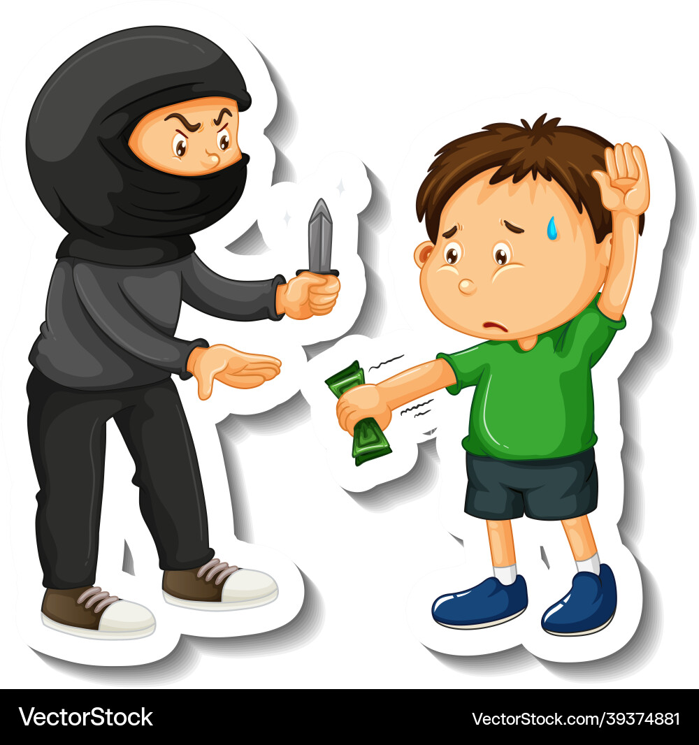 Sticker template with a boy getting robbed Vector Image
