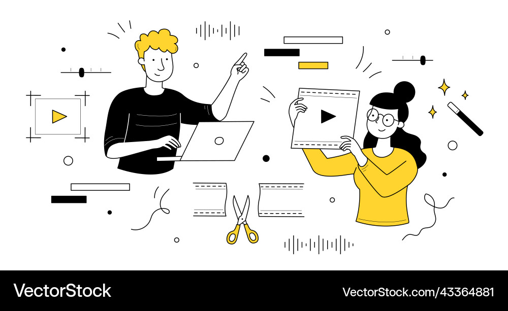 Video editing doodle concept animation montage Vector Image