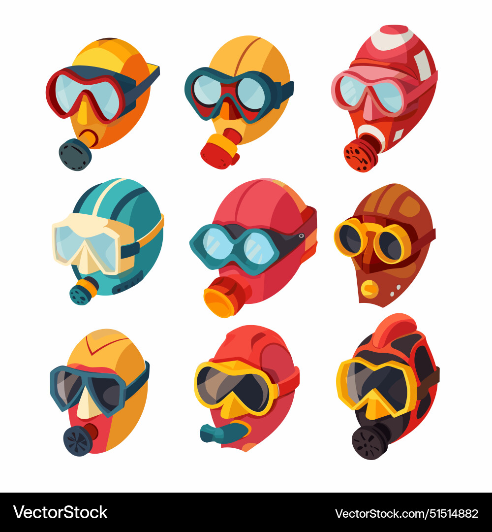 Collection colorful helmets attached goggles Vector Image