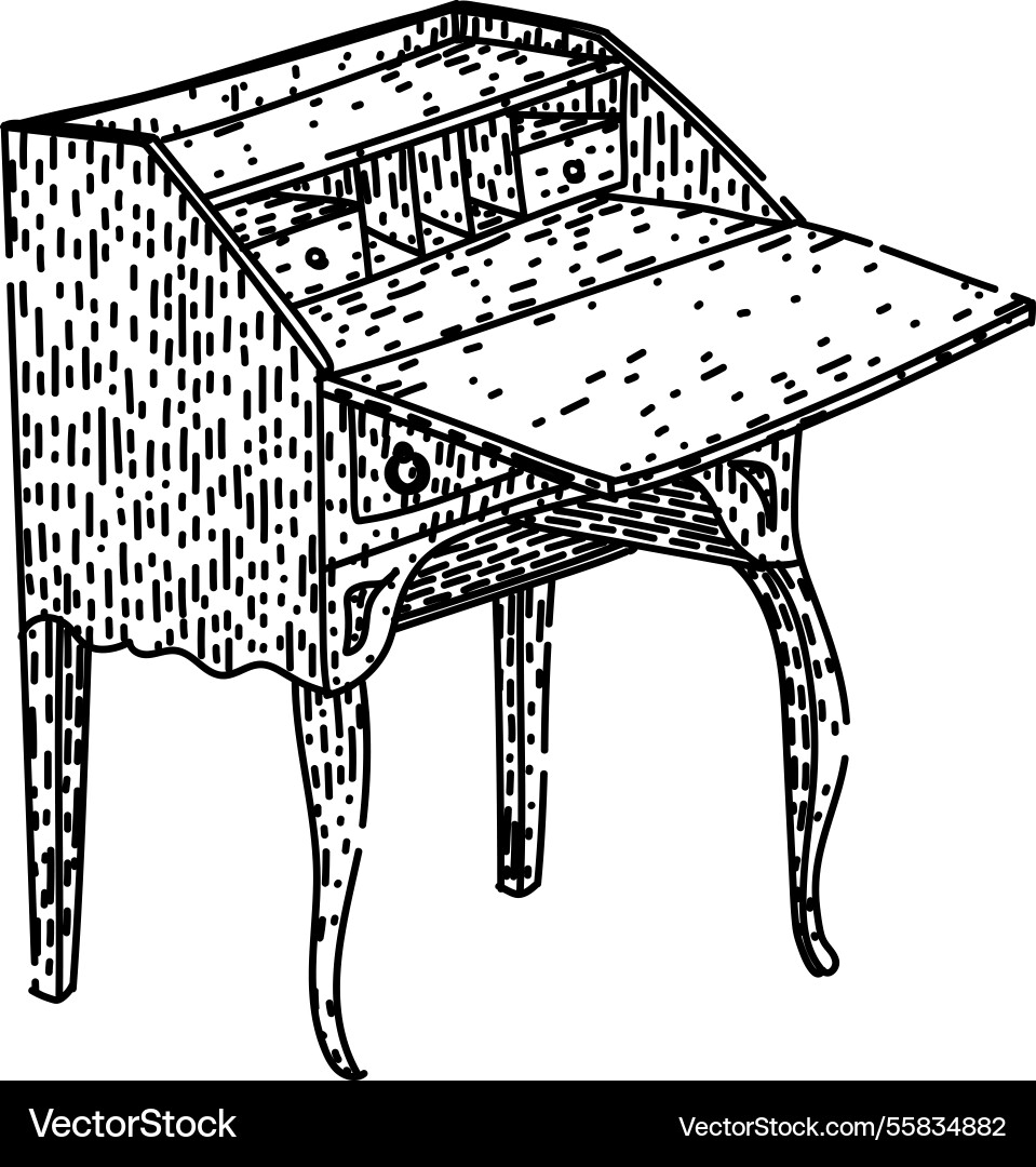 Computer desk sketch hand drawn Royalty Free Vector Image