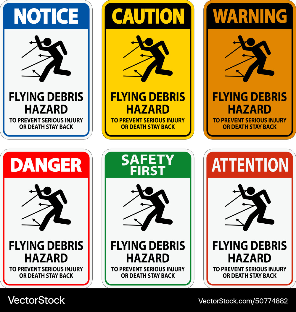 Danger sign flying debris hazard - to prevent Vector Image