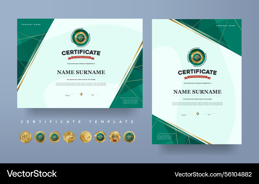 Green certificate of appreciation or award Vector Image