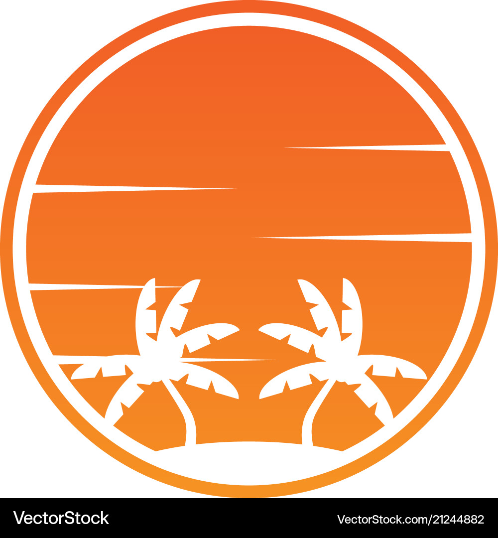 Negative space circle palm tree and orange sun Vector Image