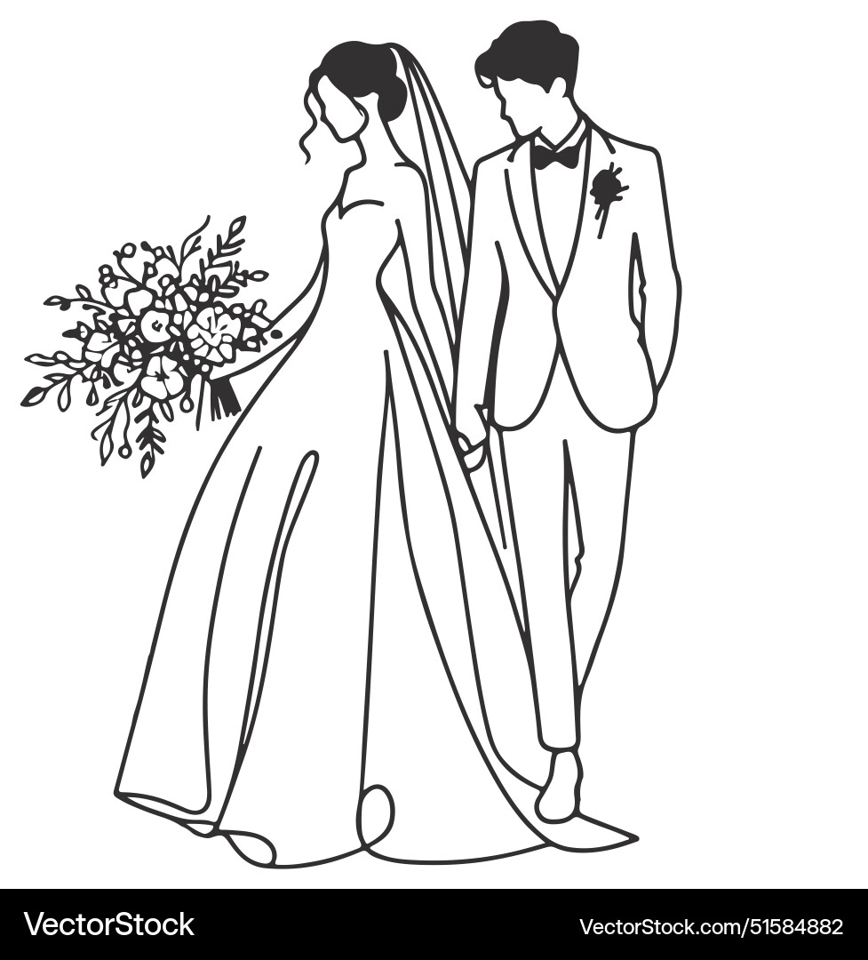One continuous drawn line wedding from Royalty Free Vector