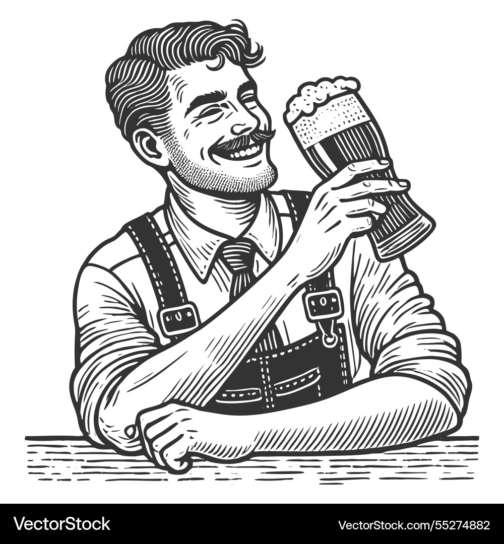 Worker drinking beer engraving Royalty Free Vector Image