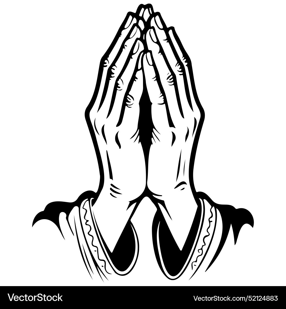 Cartoon praying hands hand drawn line Royalty Free Vector