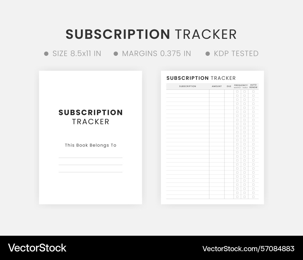 Editable subscription tracker printable Royalty Free Vector
