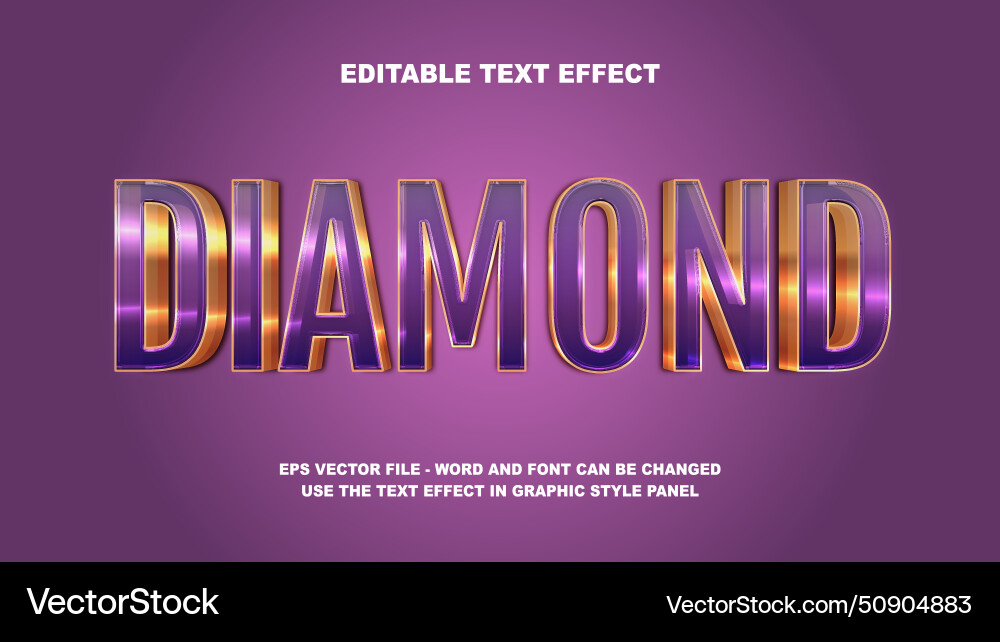 Editable text effect diamond 3d template Vector Image