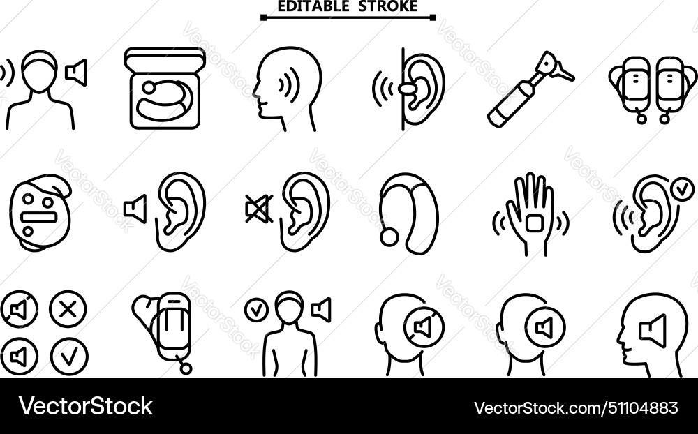 Hearing aid lineicons set editable stroke Vector Image