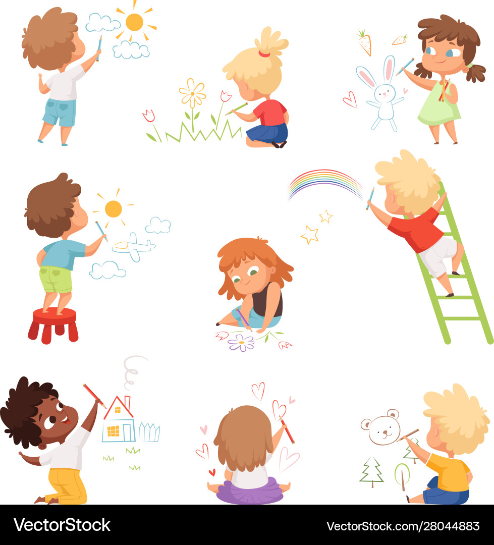 Kids artists children playing and drawing Vector Image