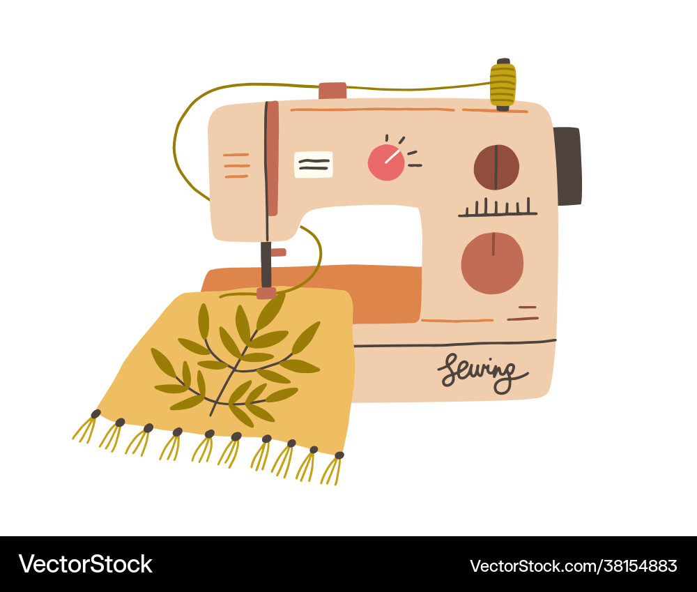 Modern embroidery machine with thread spool Vector Image