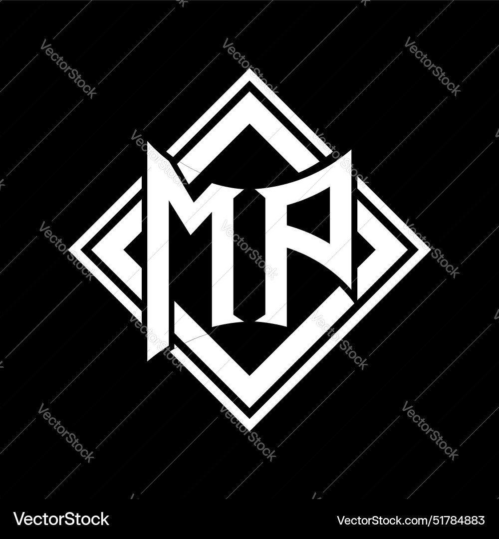 Mp letter logo abstract shield shape with square Vector Image