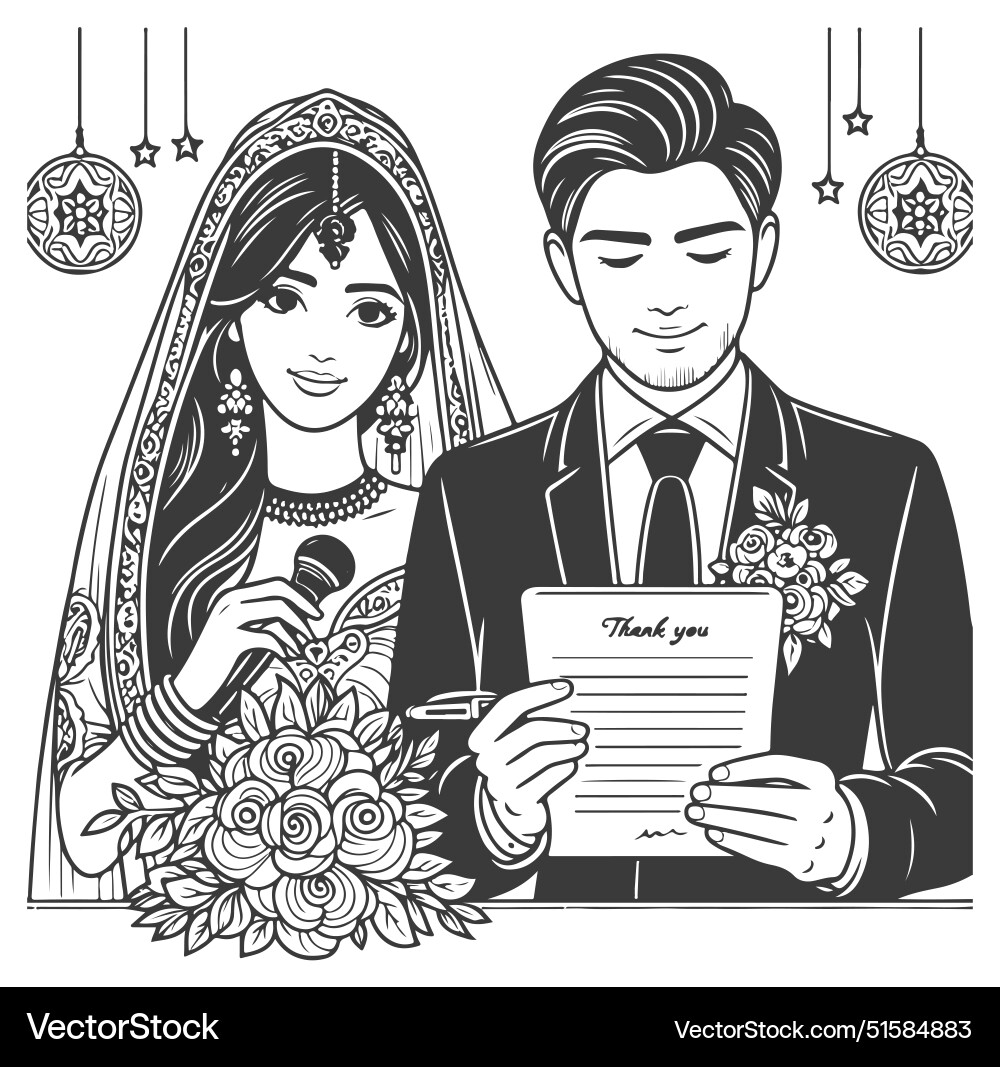 One continuous drawn line wedding from Royalty Free Vector