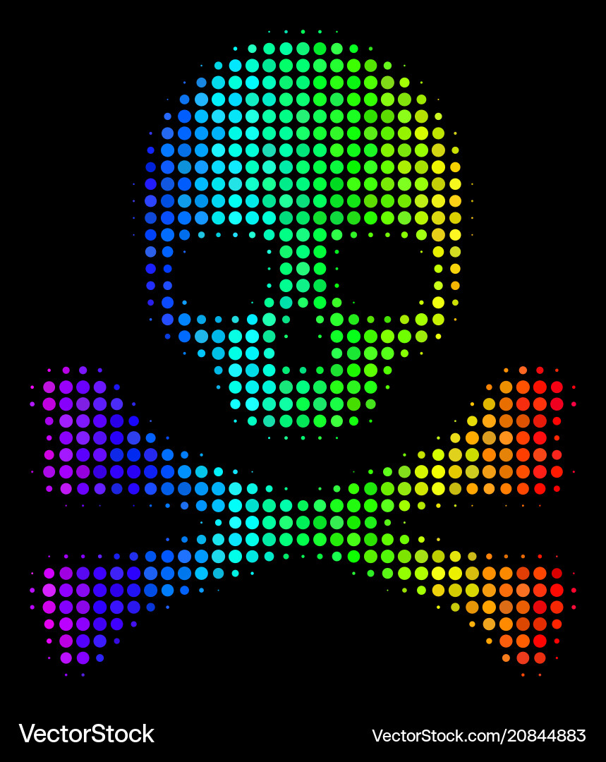 Rainbow farbige Pixel Totenschädel-Symbol Vektorbild