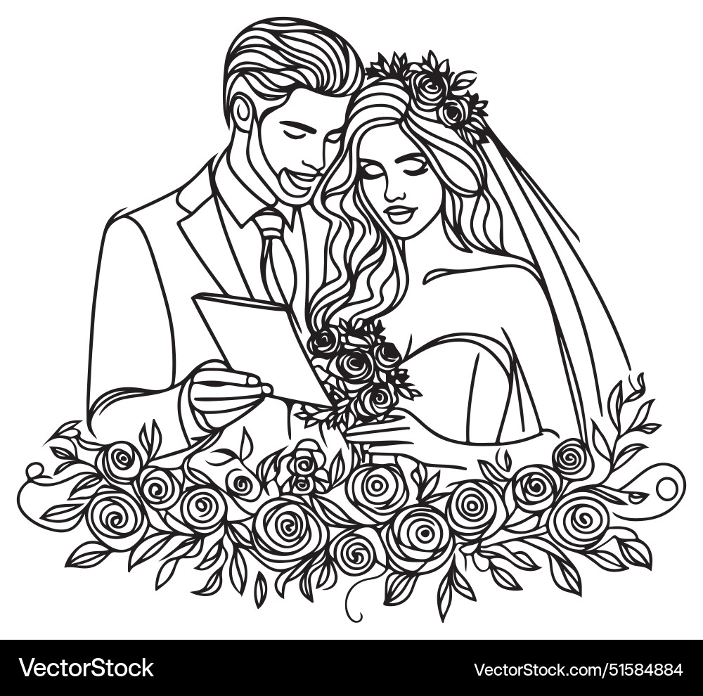 One continuous drawn line wedding from Royalty Free Vector