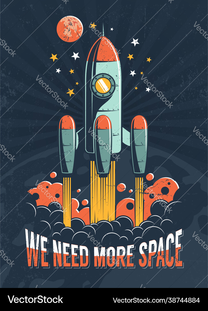 Retro Rocket Launch on Mars Royalty Free Vector Image