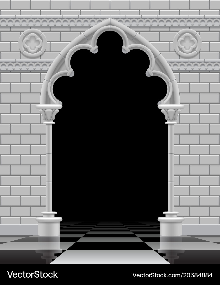 Stone gothic arch and wall in black white Vector Image