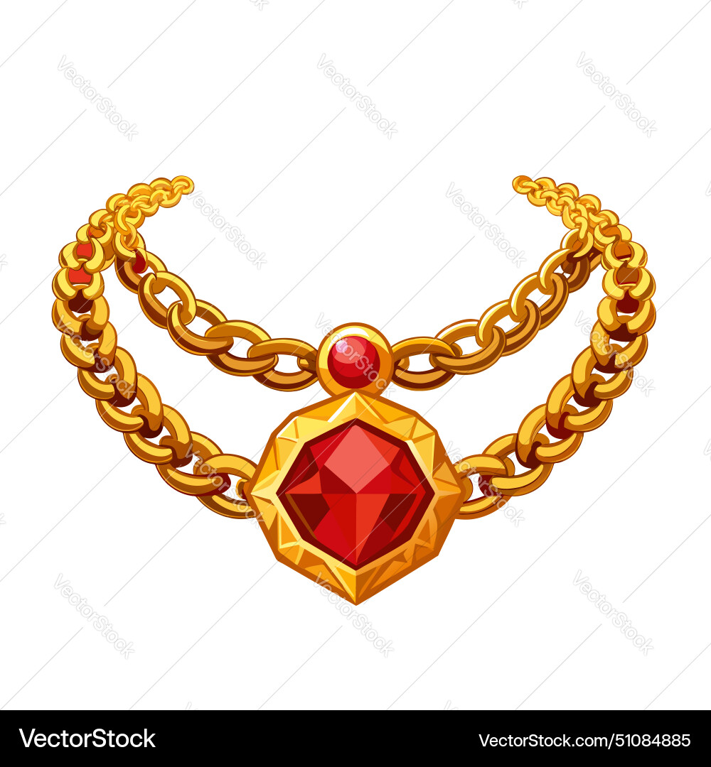 Beautiful golden necklace with ruby gemstone Vector Image