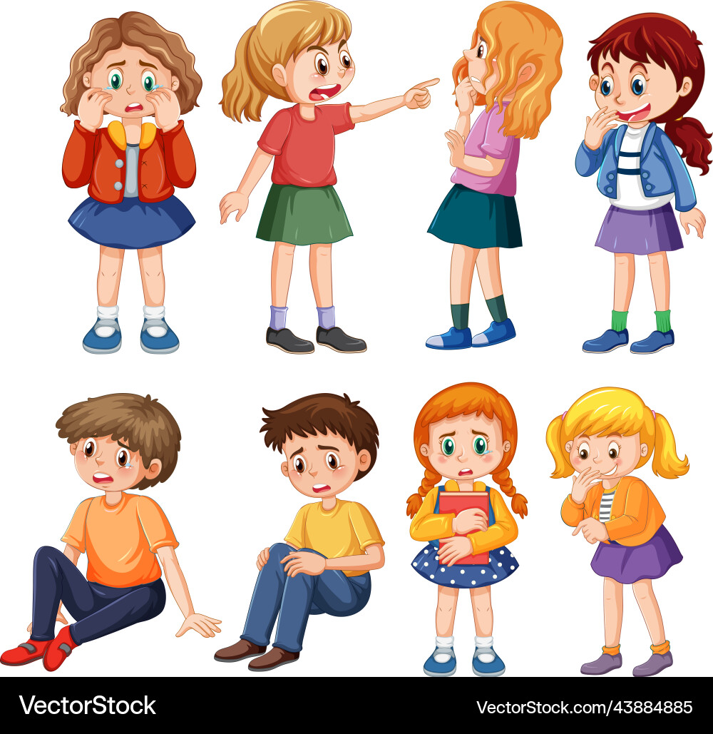 Bullying kids cartoon characters set Royalty Free Vector