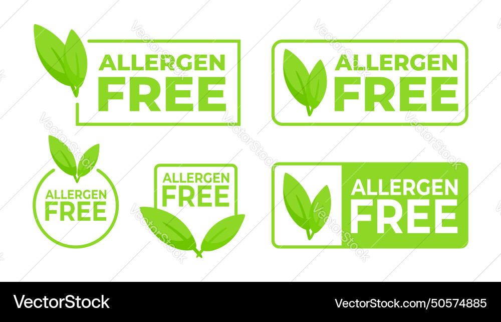 Green labels with allergen free and a leaf icon Vector Image