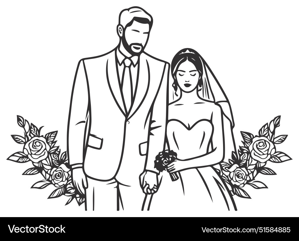 One continuous drawn line wedding from Royalty Free Vector