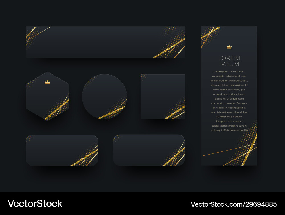Set black banners with golden elements Royalty Free Vector