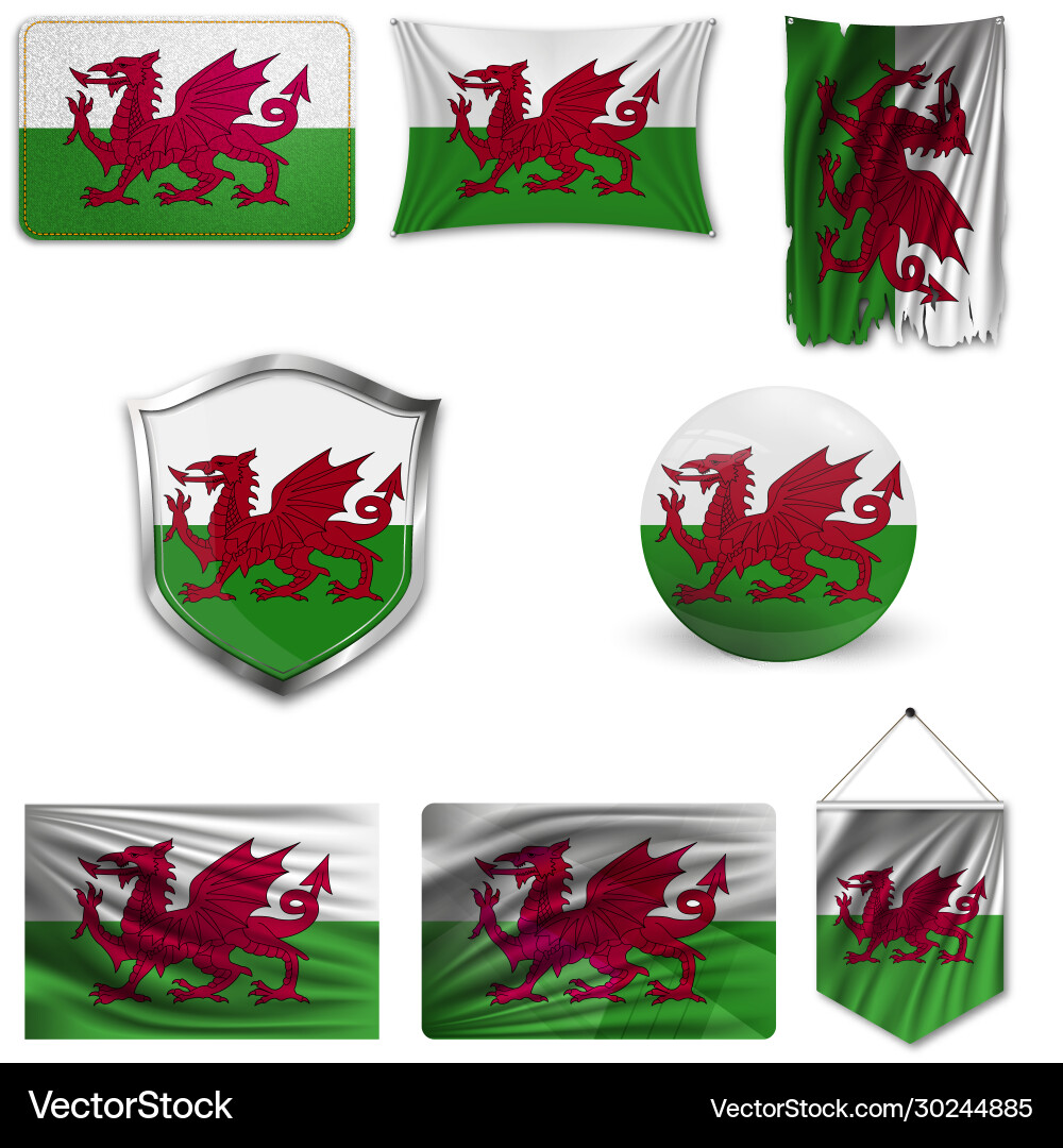 Wales flags Royalty Free Vector Image - VectorStock