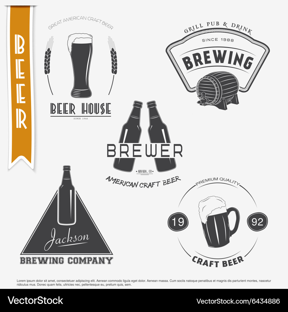 Beer and brewing set typographic labels Royalty Free Vector