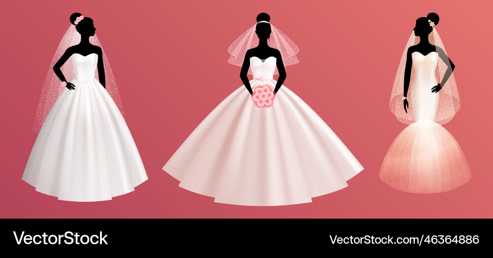 Bride wedding dress realistic colored icon set Vector Image