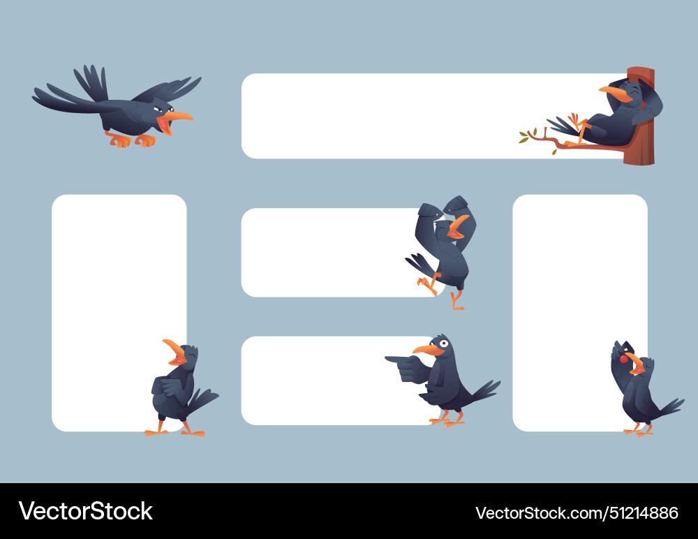 Crow banners black birds with empty web Royalty Free Vector