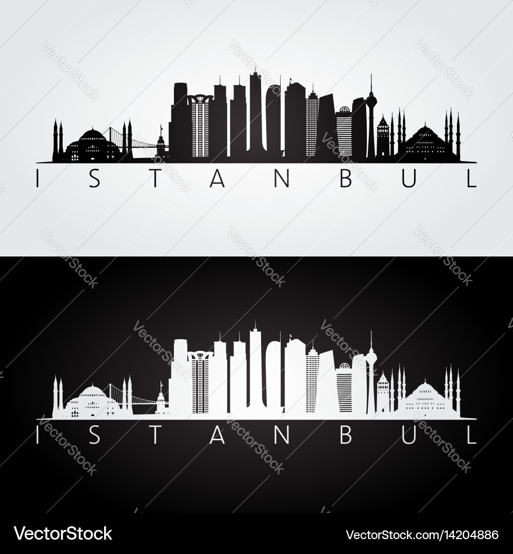 Istanbul skyline and landmarks silhouette Vector Image