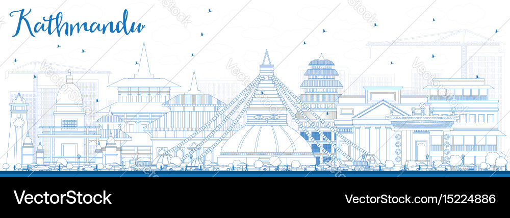 Outline kathmandu skyline with blue buildings Vector Image