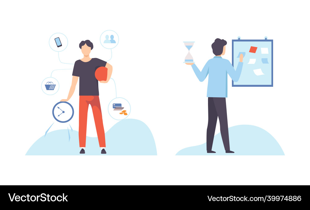 Time management and task planning with young man Vector Image