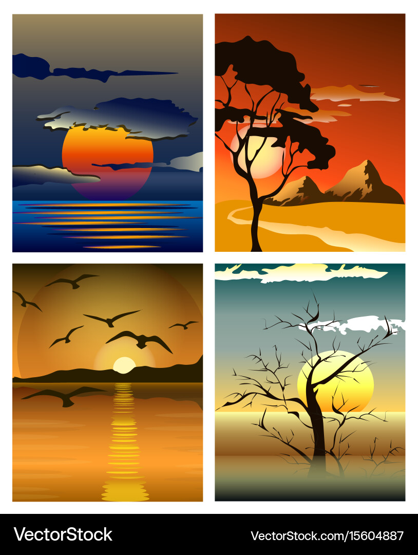 Bright yellow sunrise and sunset set Royalty Free Vector