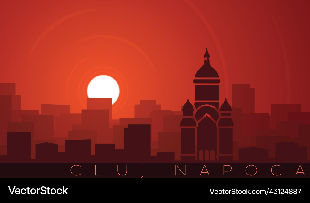 Cluj-napoca low sun skyline scene Royalty Free Vector Image
