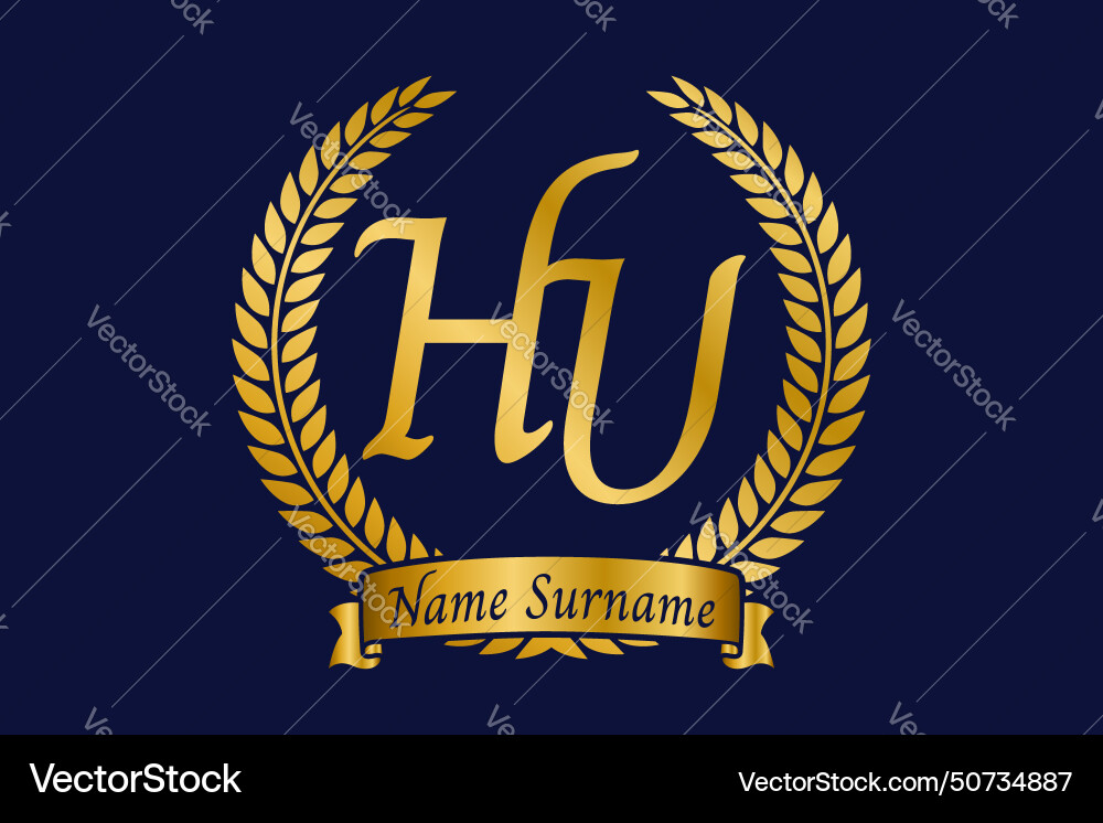 Initial letter h and u hu monogram logo design Vector Image