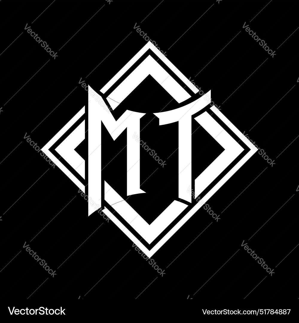 Mt letter logo abstract shield shape with square Vector Image
